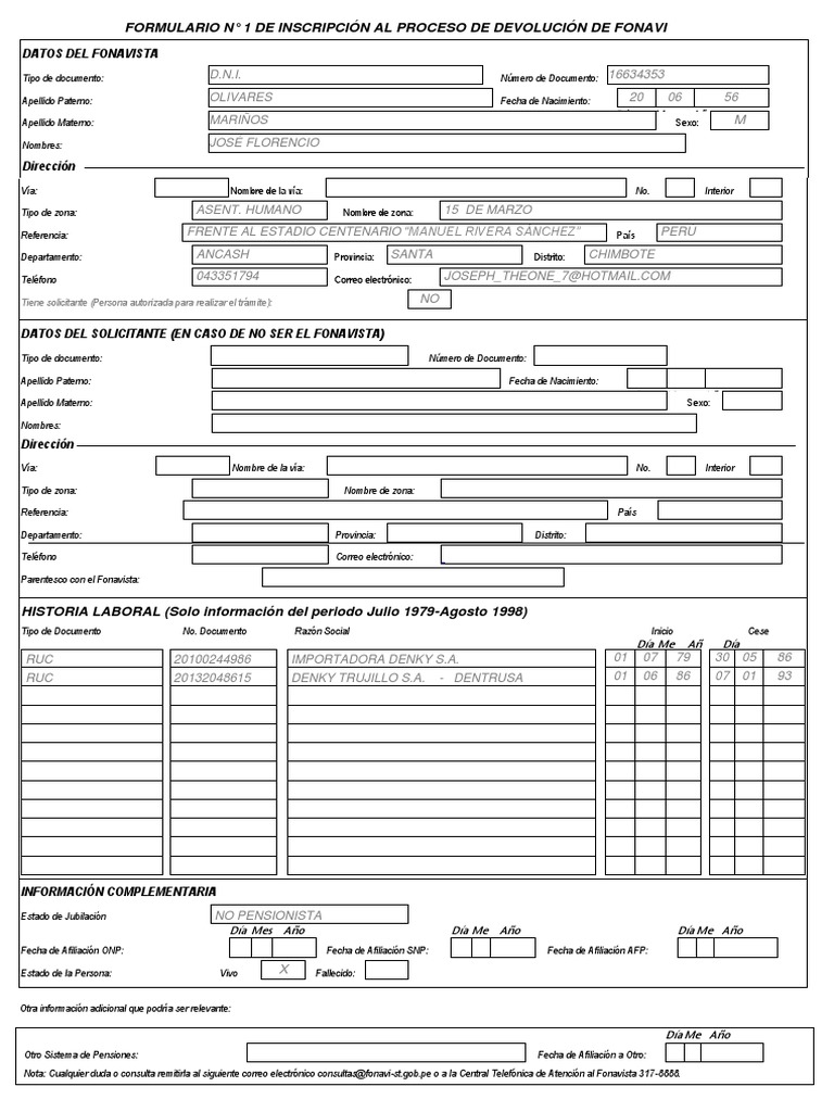 Formulario-1 - FONAVI | PDF