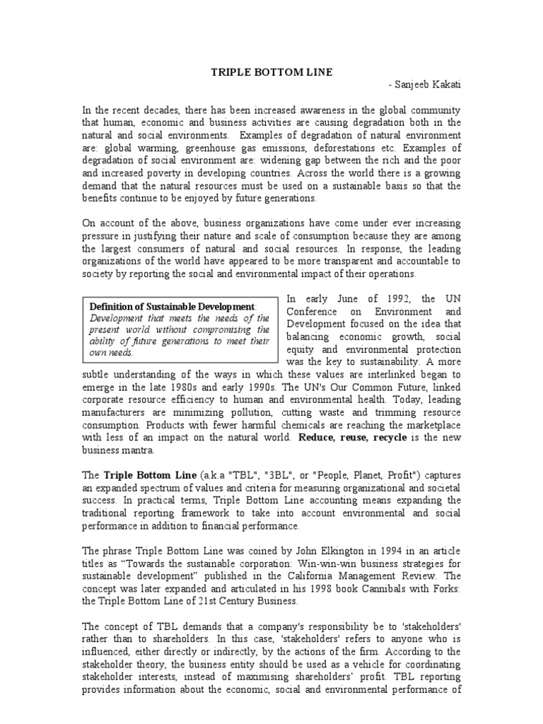 Triple Bottom Line | PDF | Sustainability | Natural Environment