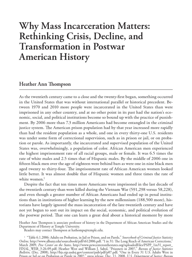 Thompson Why Mass Incarceration Matters | PDF | Incarceration In The ...