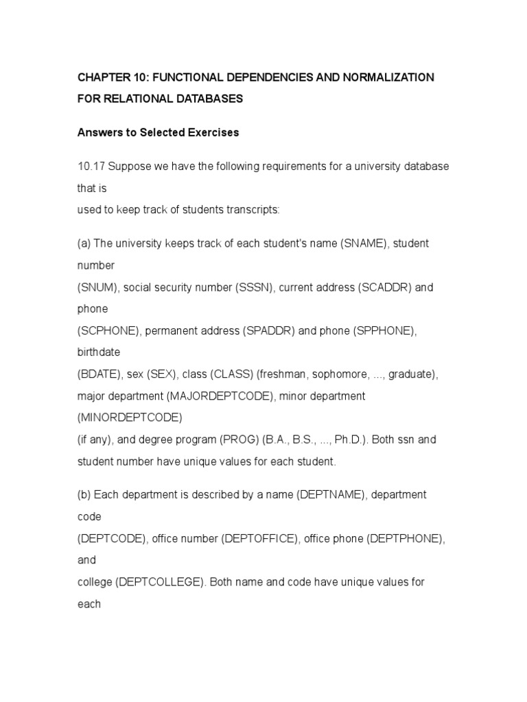 Functional Dependencies and Normalization for Relational Databases: Answers to Selected ...