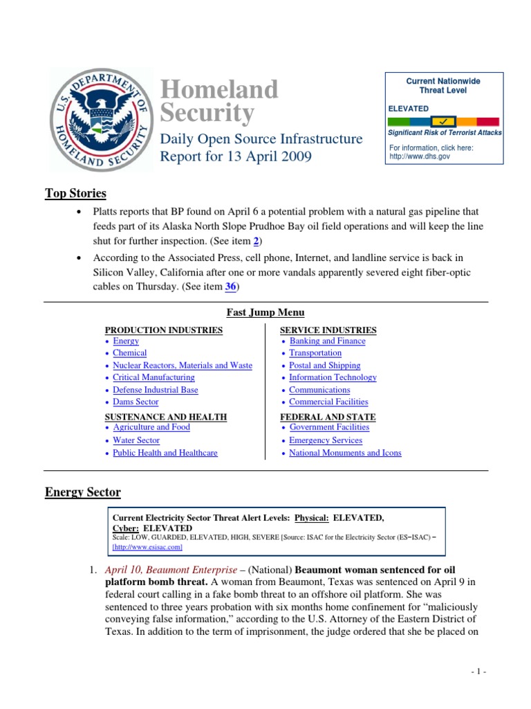 DHS Daily Report 2009-04-13 | PDF | United States Environmental ...