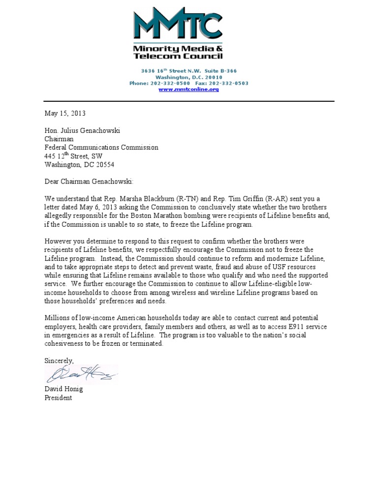 MMTC Lifeline Letter | PDF
