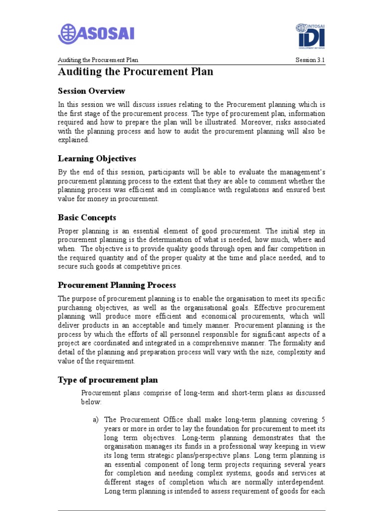 Auditing The Procurement Plan | PDF | Procurement | Audit