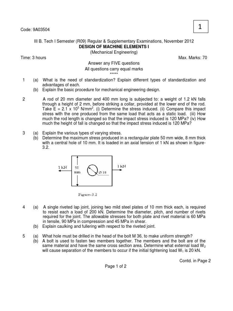 Machine Design Exam Questions 2012 | PDF | Strength Of Materials ...