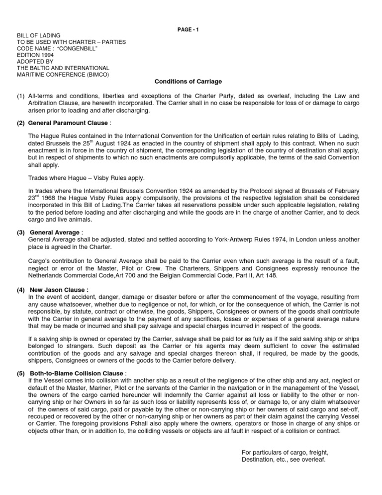 Back Page Obl New | PDF | Bill Of Lading | Marine Salvage
