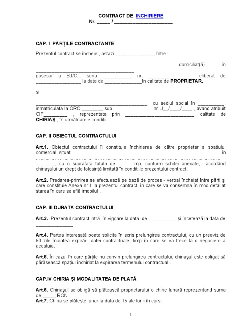 Contract Inchiriere Spatiu Model 2013