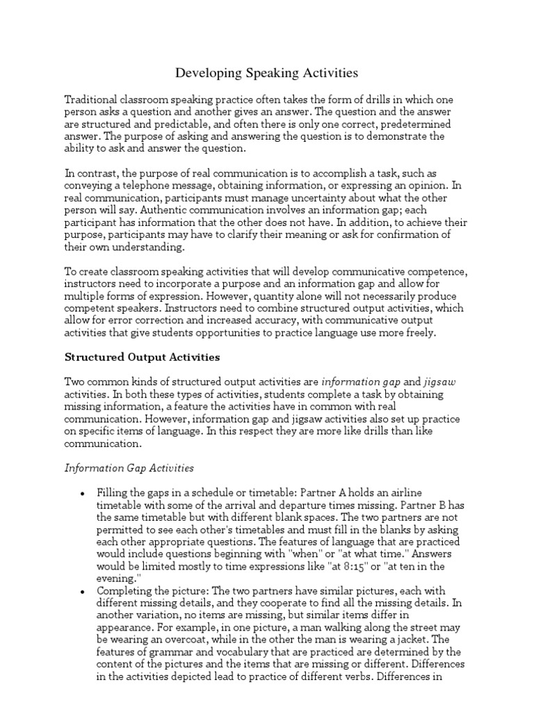Developing Speaking Activities | PDF