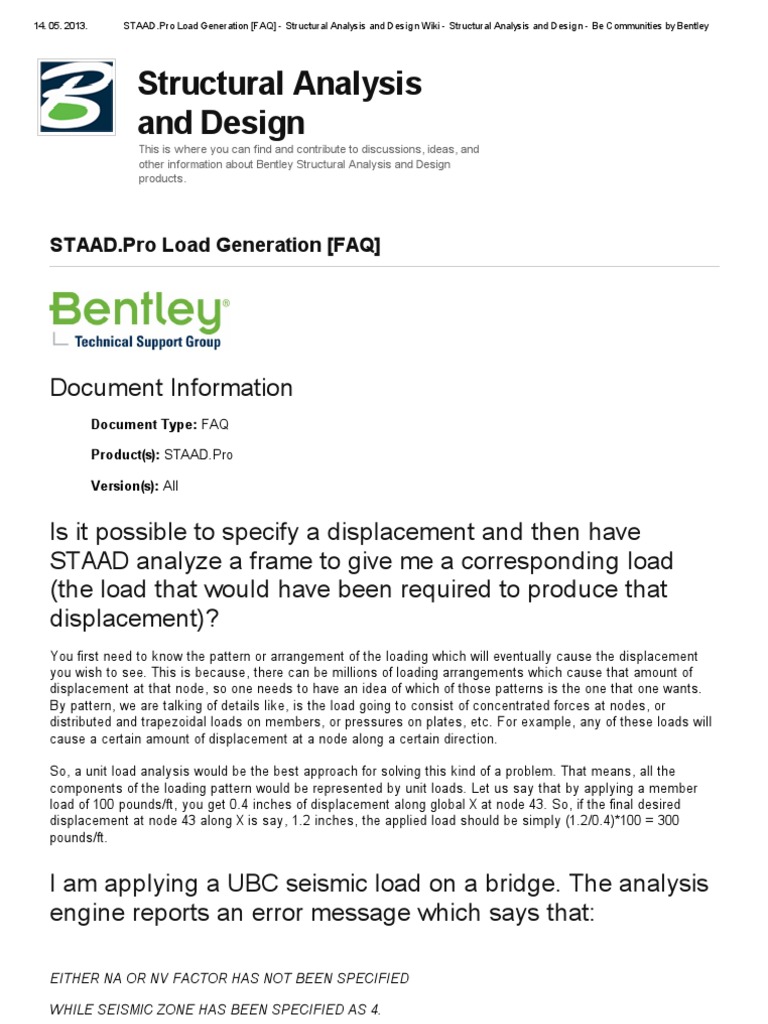 STAAD.Pro Load Generation FAQ | PDF | Structural Analysis | Beam ...