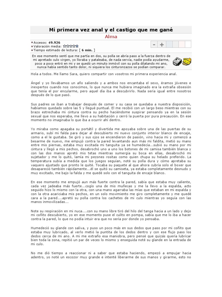 Mi Primera Vez Anal Y El Castigo Que Me Gané Pdf Sexo Anal Naturaleza