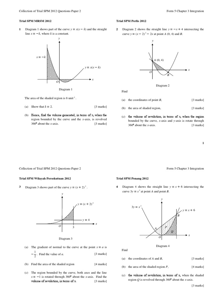Form 5 Add Math Integration Questions | PDF | Cartesian Coordinate ...