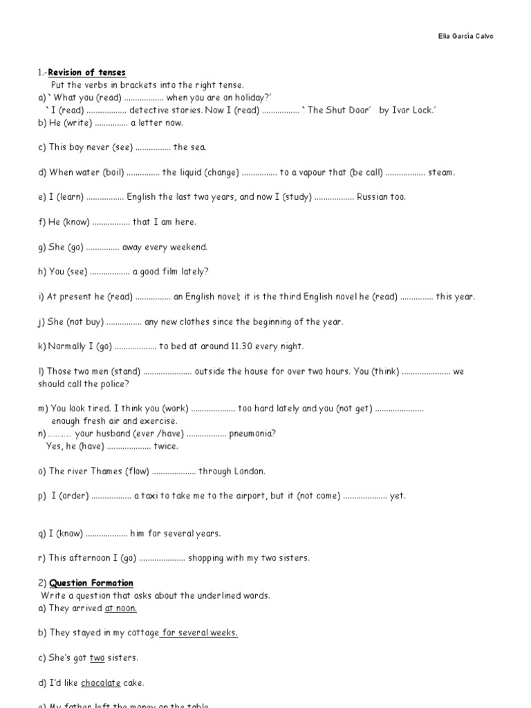 English Grammar Exercises and Solutions | PDF | Ellipsis | Sentence ...