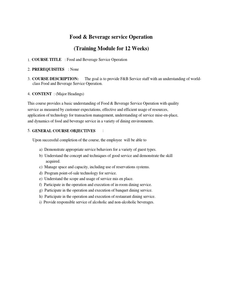 Training Module For F&B Service | PDF | Restaurants | Tableware