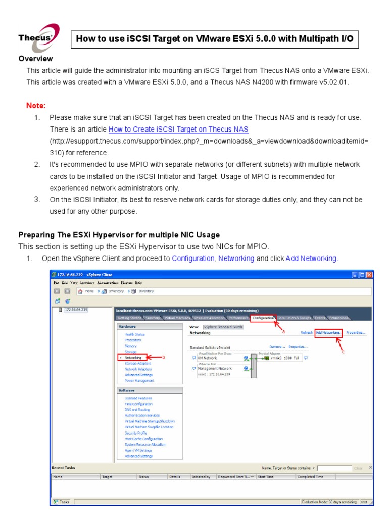 How To Use iSCSI Targets On VMware ESXi 5 With MPIO | PDF | V Mware ...