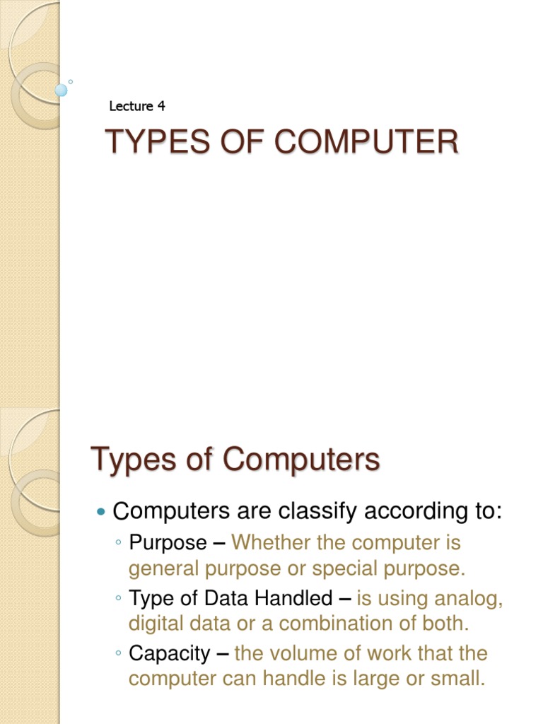 Lecture 4 - Types of Computers | PDF | Personal Computers | Desktop Computer