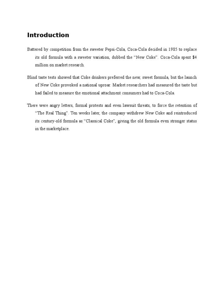 The New Coke Marketing Fiasco Draft 3 | PDF | Coca Cola | Brand