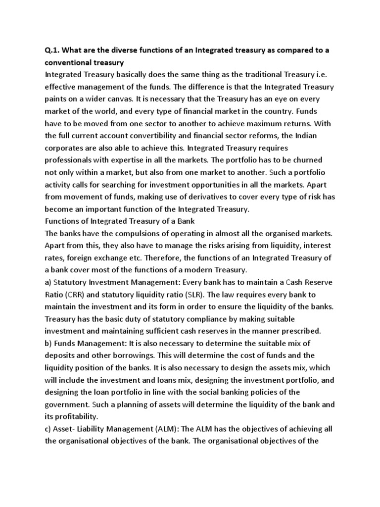 Functions of Integrated Treasury | PDF | Market Liquidity | Financial ...