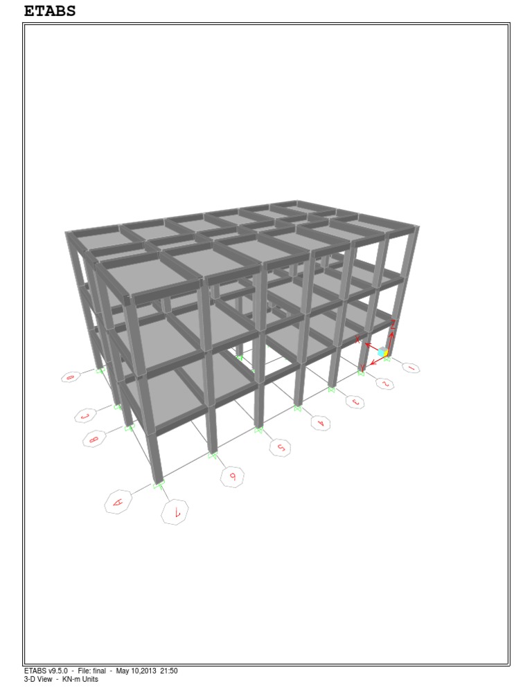 ETABS v9.5.0 - File: Final - May 10,2013 21:50 3-D View - KN-M Units | PDF
