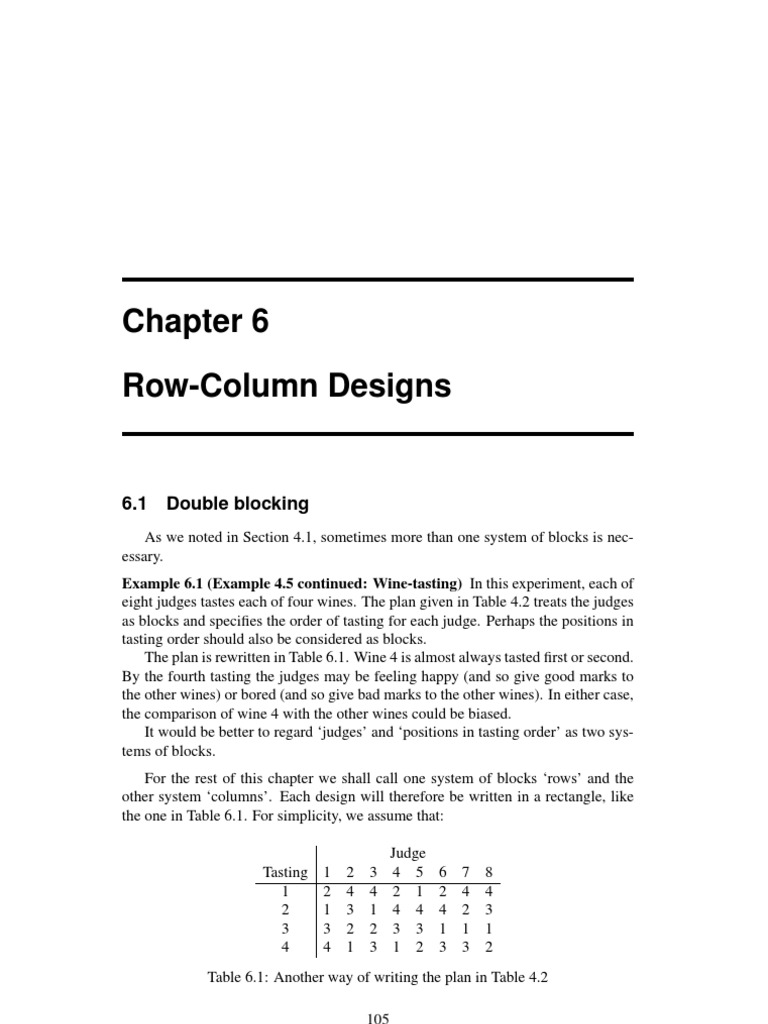 Row-Column Designs: 6.1 Double Blocking | PDF | Covariance | Linear Subspace