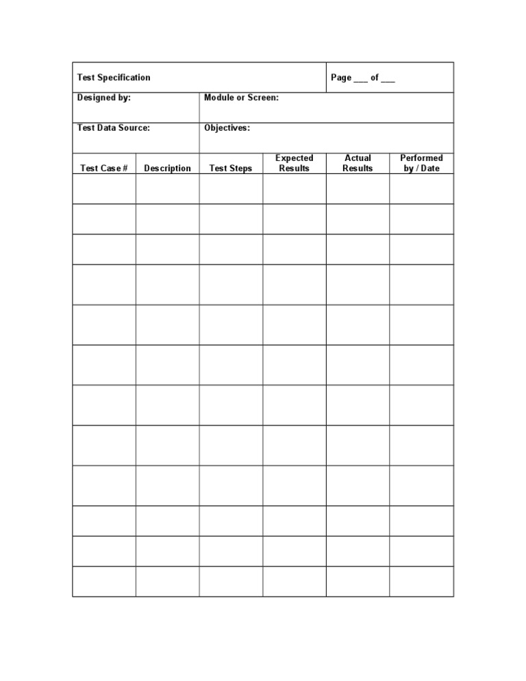 Test Specification Template | PDF