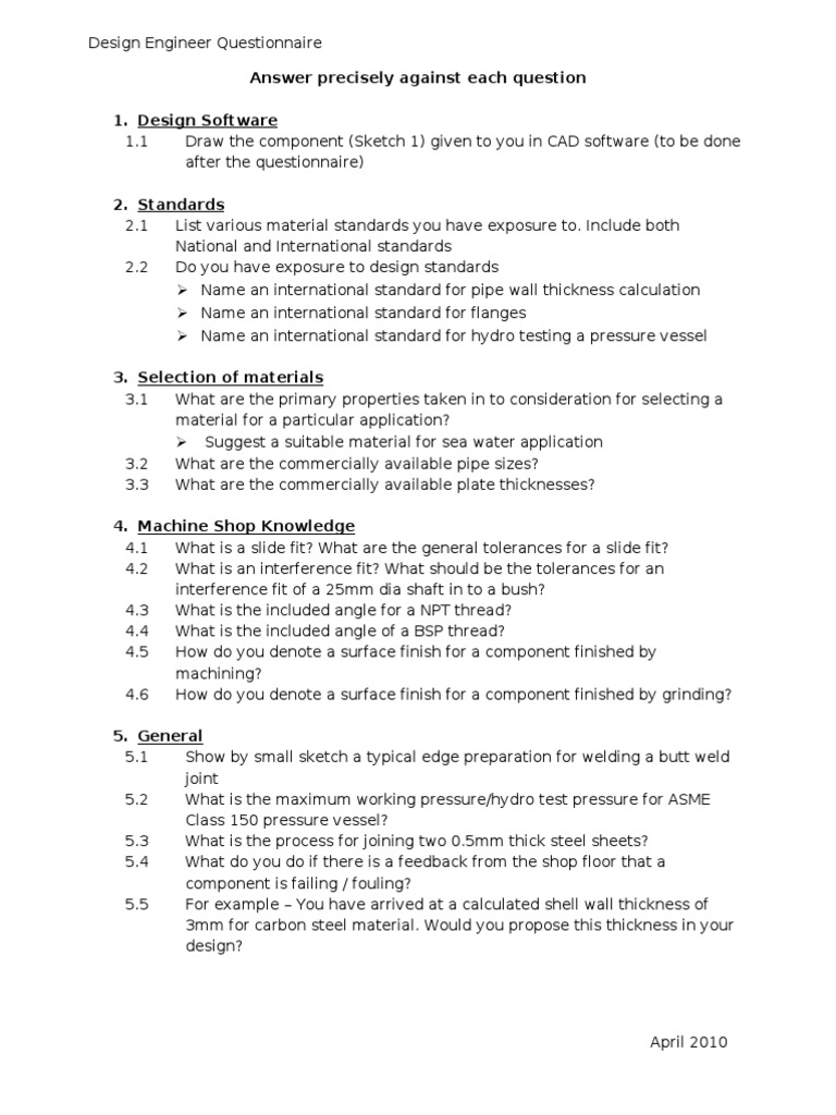 Design Engineer Interview Questions | PDF | Pipe (Fluid Conveyance ...
