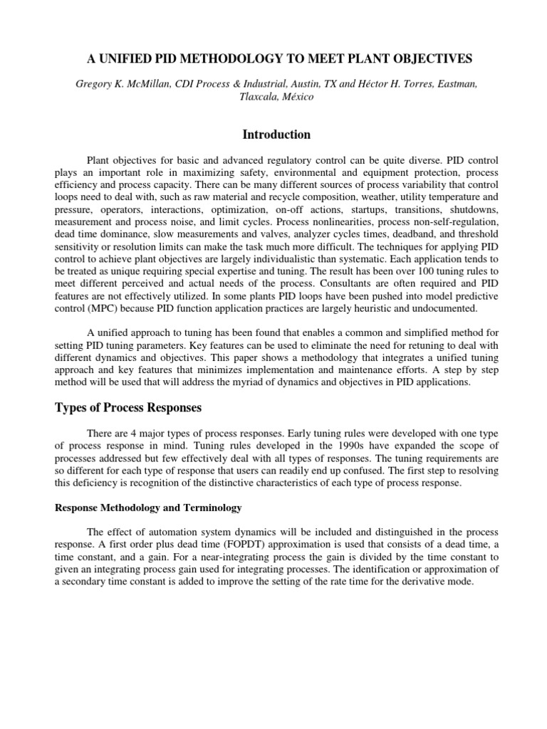 A Unified PID Control Methodology To Meet Plant Objectives Paper | PDF ...