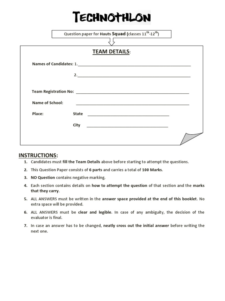 Data Question Papers Technothlon 2010 Hauts | PDF | Teaching ...