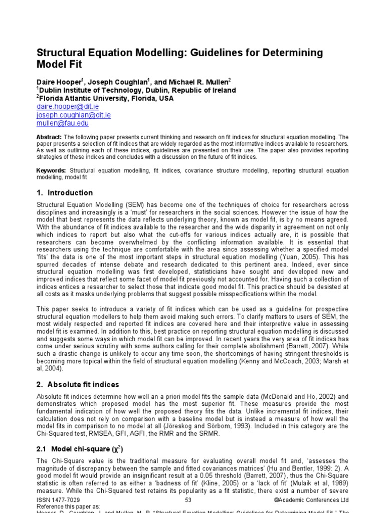 Structural Equation Modelling: Guidelines For Determining Model Fit ...
