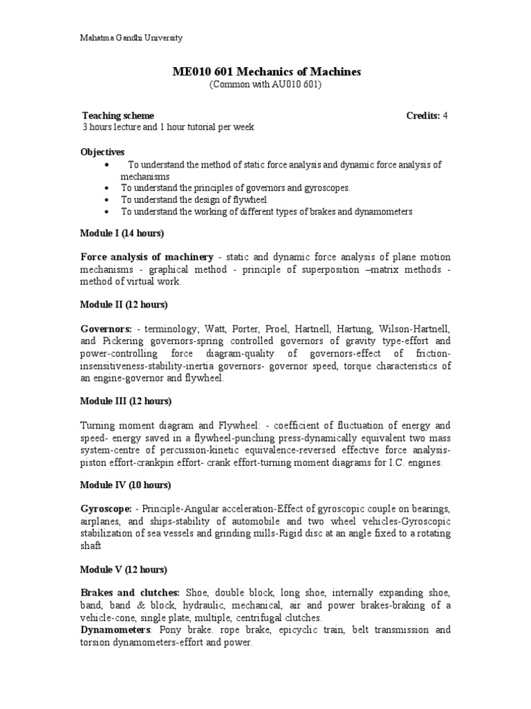 Mechanics of Machines Syllabus Overview | PDF | Machine (Mechanical ...