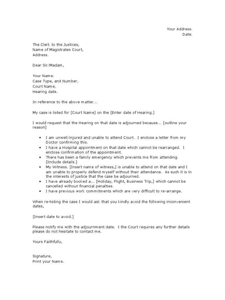Adjornment Letter To Court | PDF