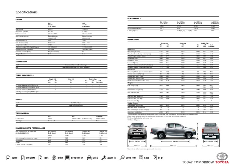 Hilux Specification | Diesel Engine | Four Wheel Drive
