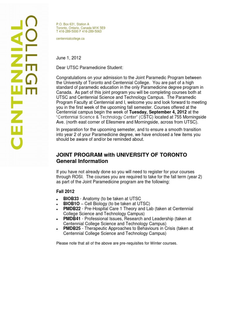 Centennial Letter | PDF | Paramedic | Textbook