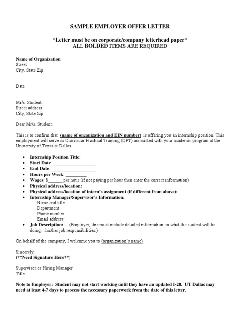 CPT Sample Offer Letter New | PDF