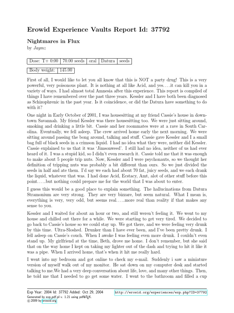 Erowid Experience Vaults Report Id: 37792: Nightmares in Flux | PDF
