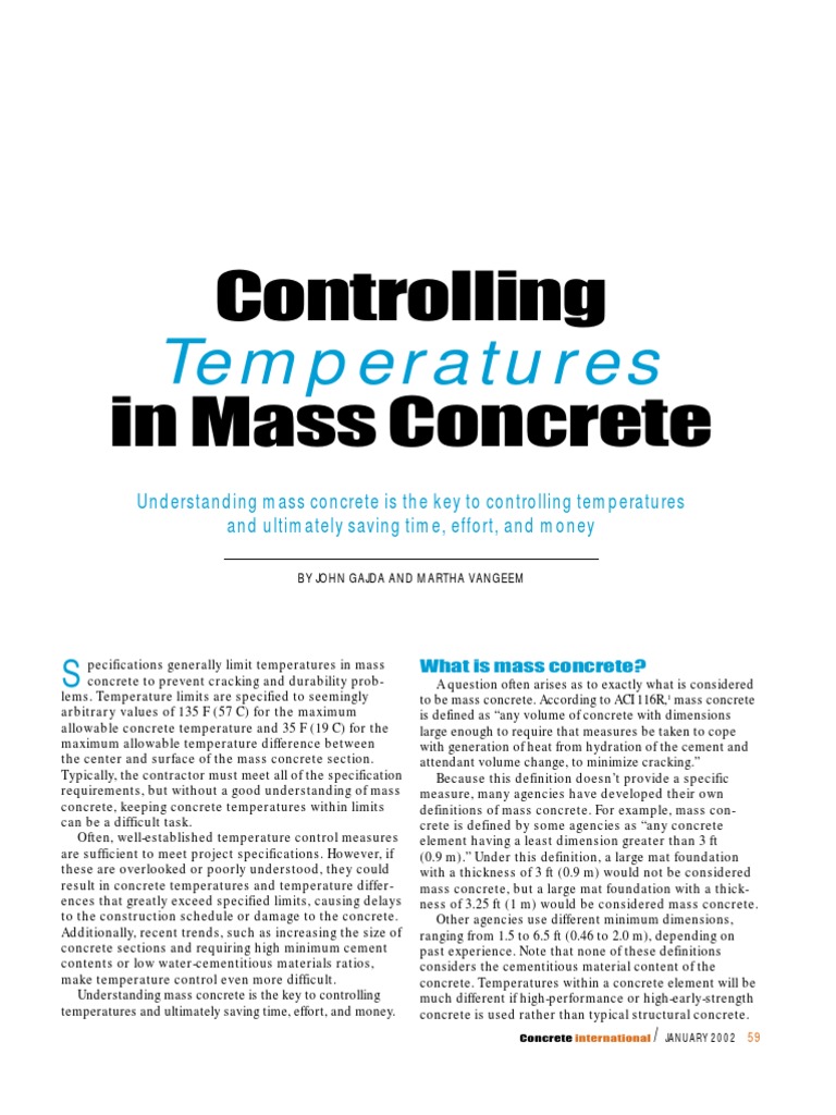 Mass Concrete Temperature Control Guidelines | PDF | Concrete | Cement