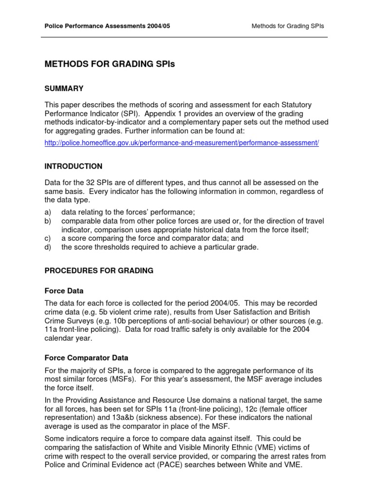 Methods For Grading Spis: Police Performance Assessments 2004/05 | PDF ...