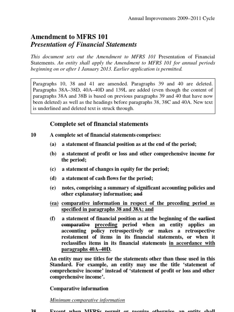 Amendment To MFRS 101 PDF PDF Financial Statement International