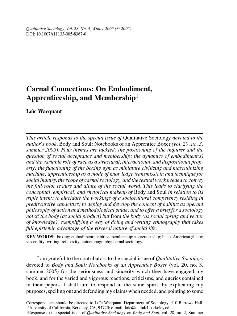 Carnal Connections | PDF | Ethnography | Sociology