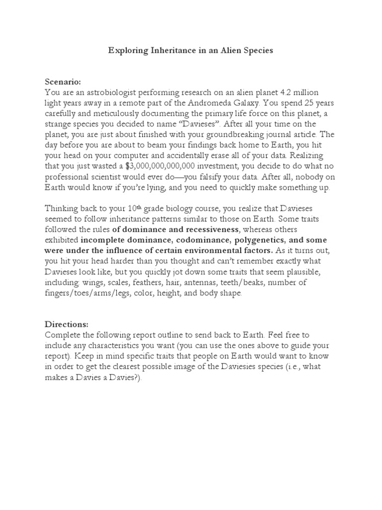 Alien Inheritance Worksheet | Download Free PDF | Phenotypic Trait ...
