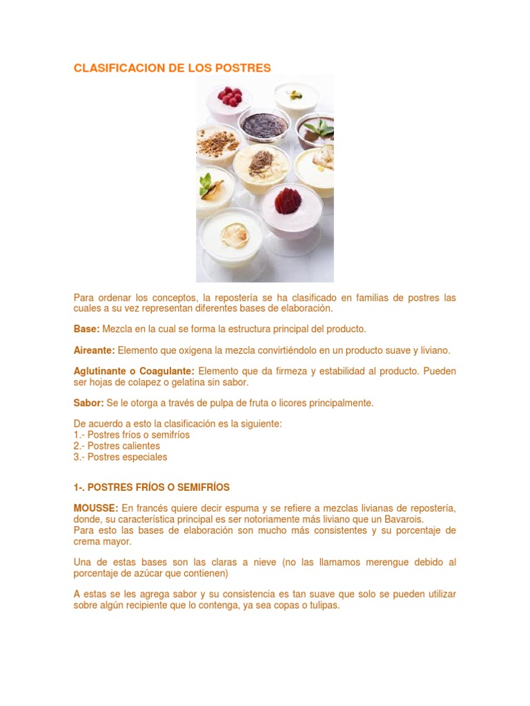 Clasificación de Postres y Tipos | PDF | Crema | Postres