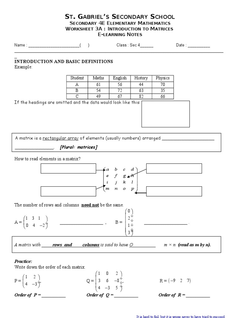 Introduction to Matrices for Sec 4E | PDF | Operator Theory | Matrix ...