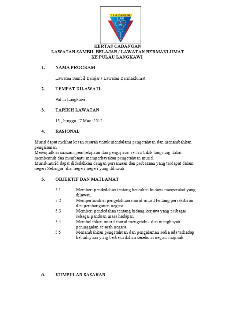 Contoh Kertas Kerja Lawatan Ke Langkawi | PDF