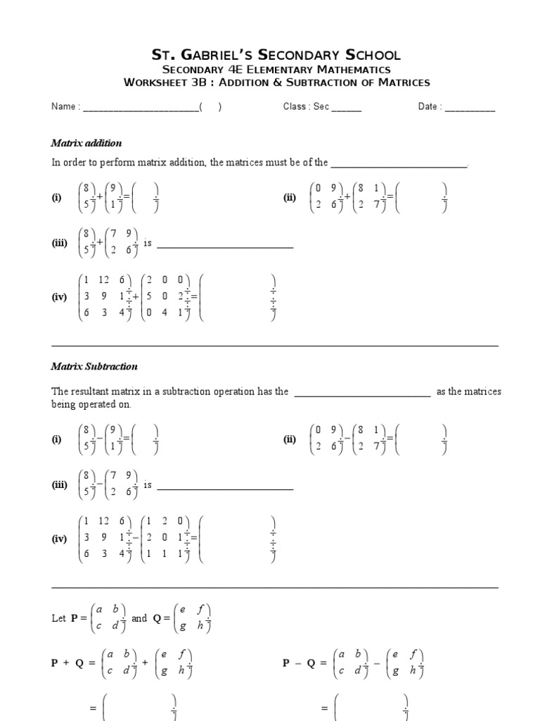 4E WS3B Add Subtract Scalar Multiply Matrix-1 | PDF