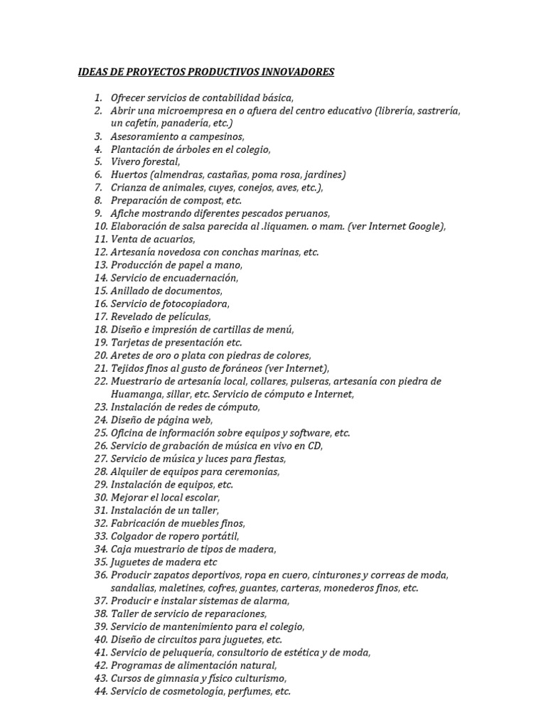 Ideas de Proyectos Productivos Innovadores | PDF | Marketing ...