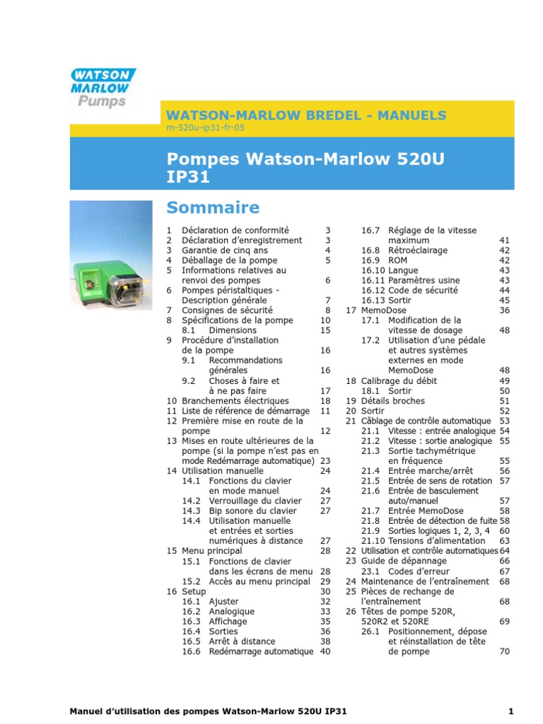 Manuel Utilisation Pompe Watson Marlow | PDF | Clavier d'ordinateur | Pompe