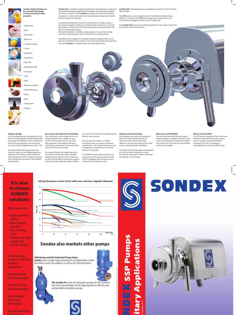 SSP Pumps Sanitary Applications | PDF | Heat Exchanger | Pump