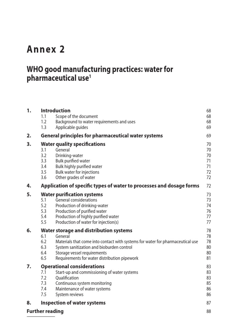 Annex2 Who GMP Water For Pharmaceutical | PDF | Verification And ...