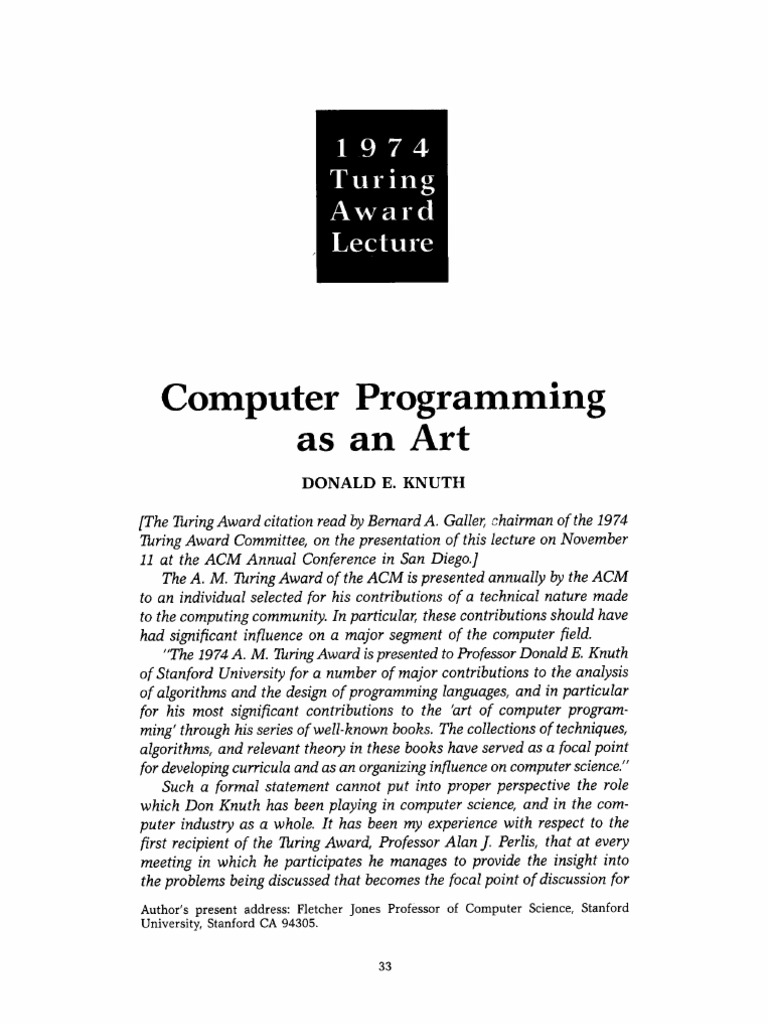 Computer Programming As A N Art: Donald E. Knuth | PDF