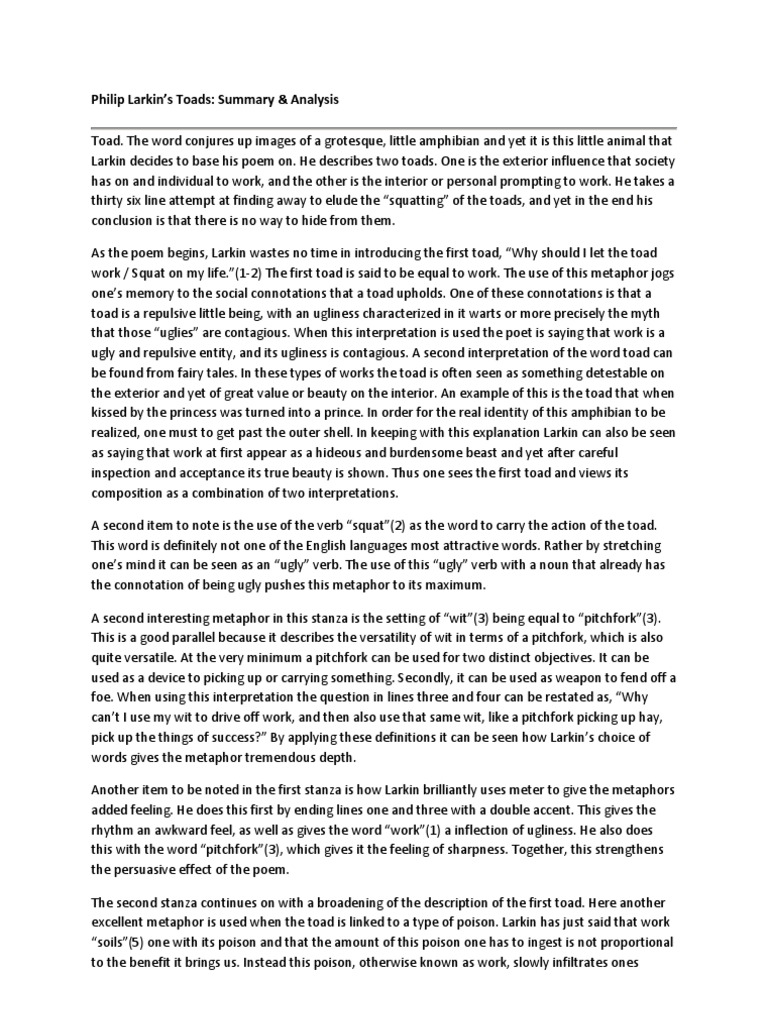 Philip Larkin Toads8585 | PDF | Beauty | Poetry