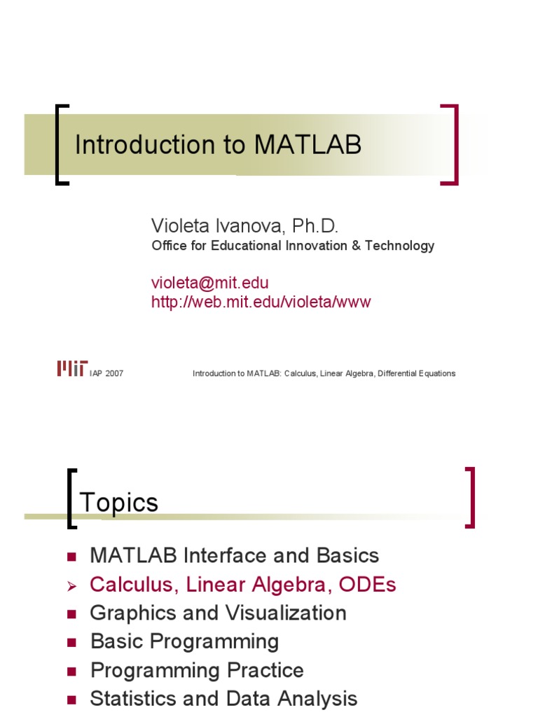 MATLAB for Calculus and Linear Algebra | PDF | Science & Mathematics ...