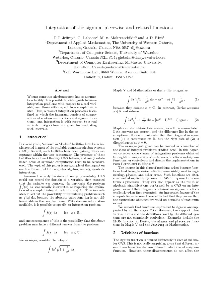 Integration of The Signum, Piecewise and Related Functions | PDF | Integral | Continuous Function